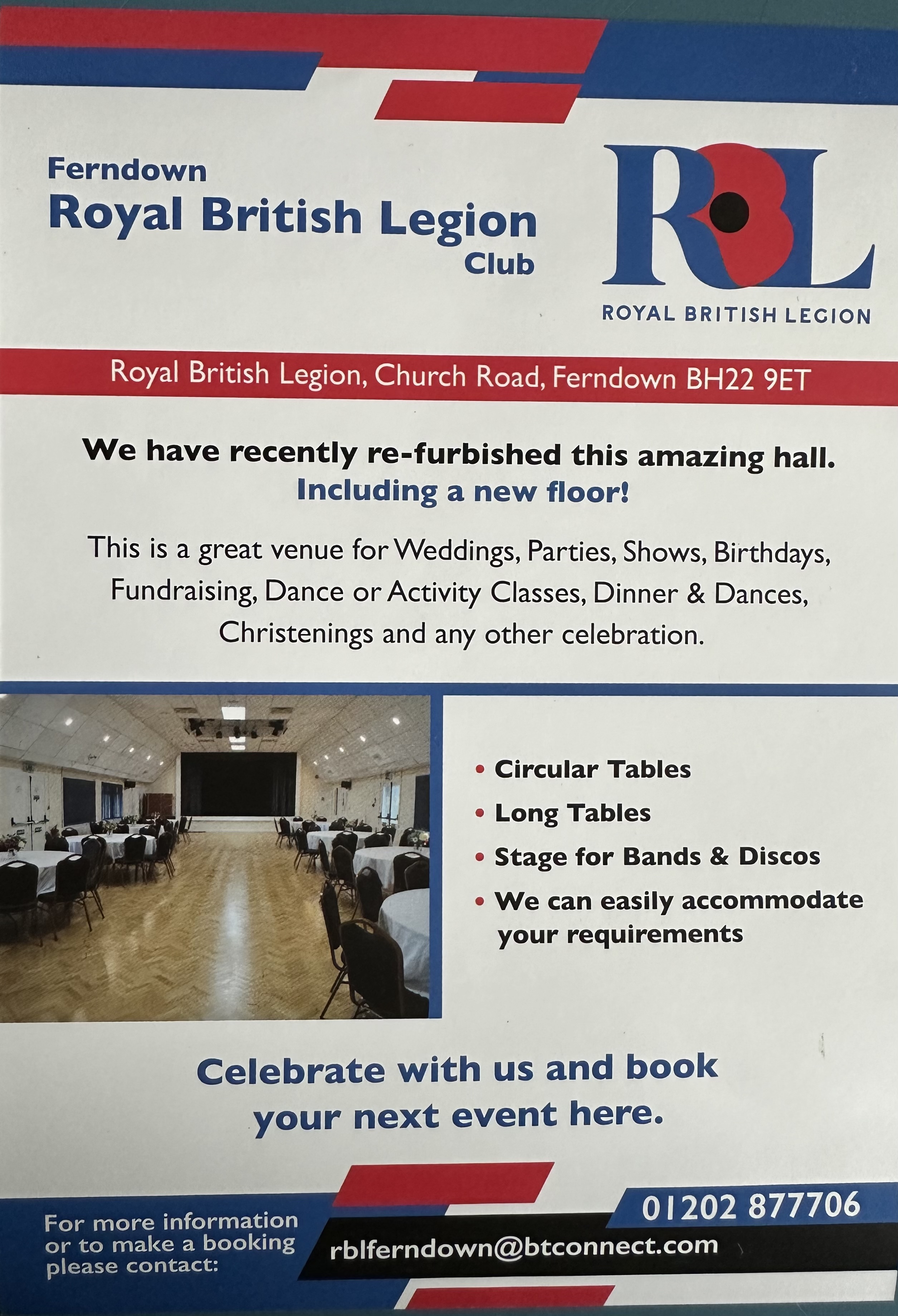Hall & Room Hire – Welcome to the RBL Club Ferndown